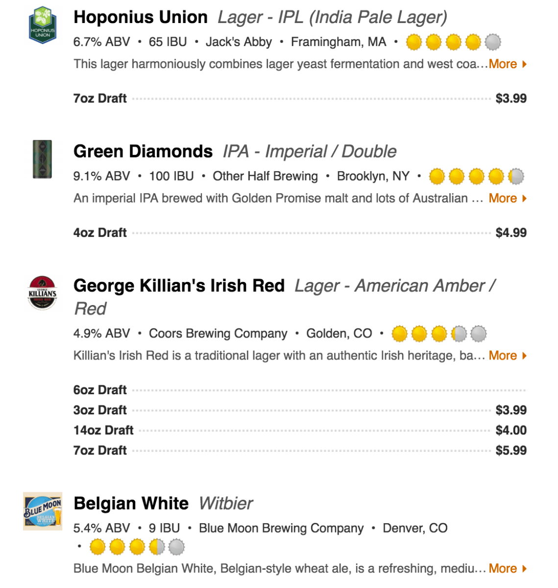 Add Untappd menu to your website