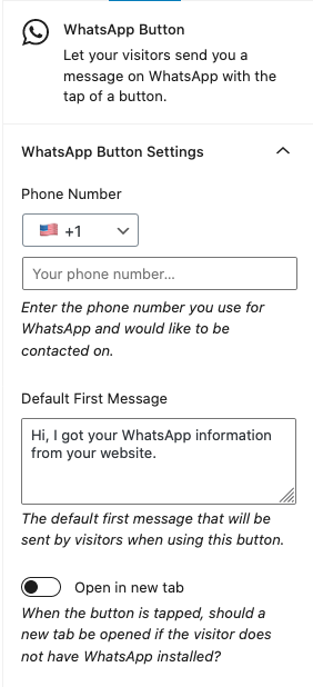 Using the WhatsApp Button block