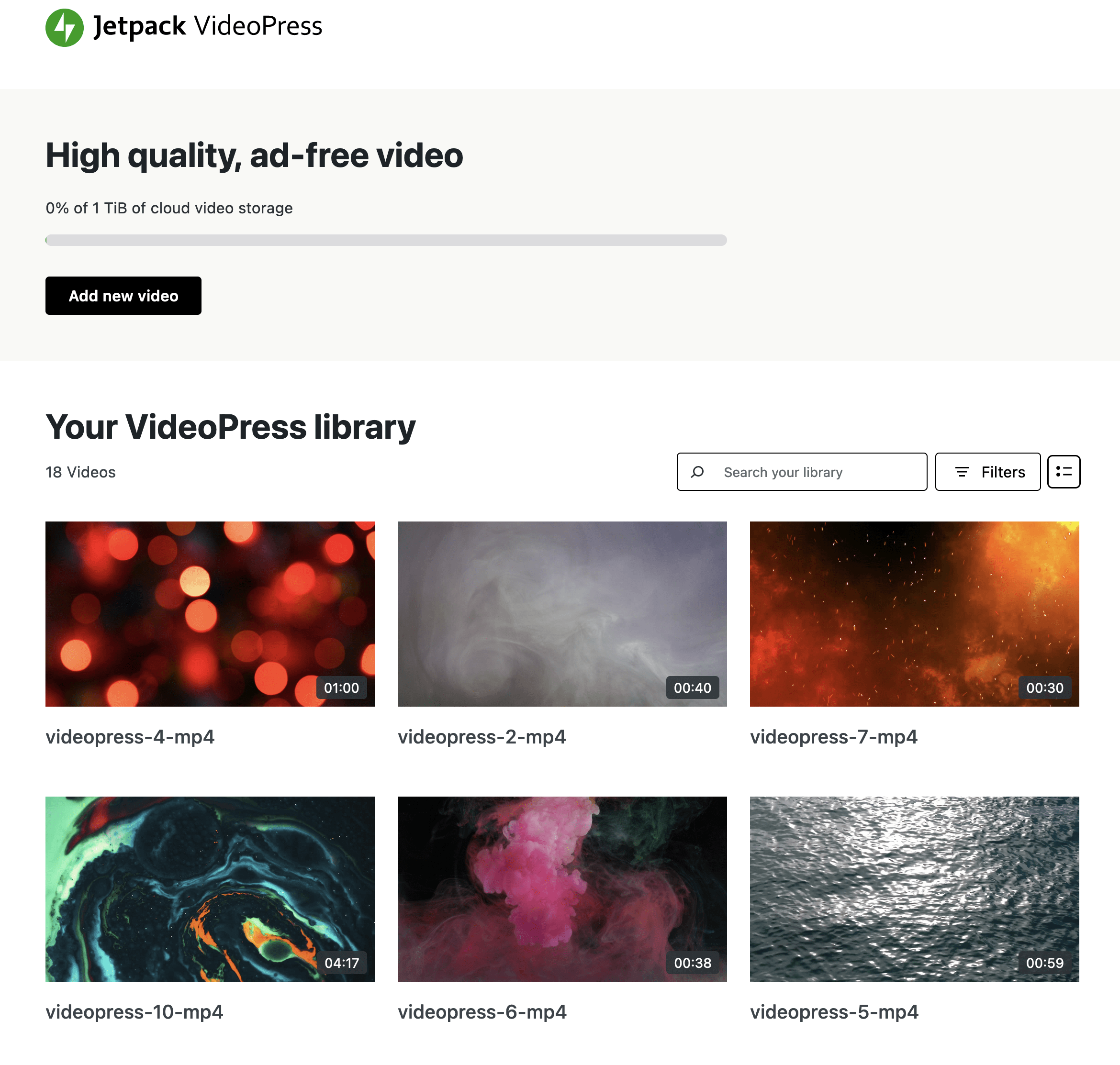 The Jetpack VideoPress Dashboard