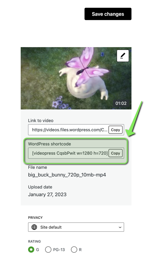 Configure your videos via the Jetpack VideoPress Plugin