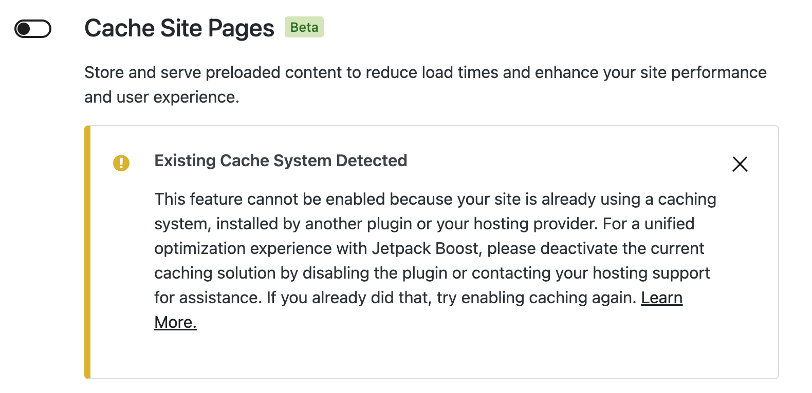 Caching site content with Jetpack Boost