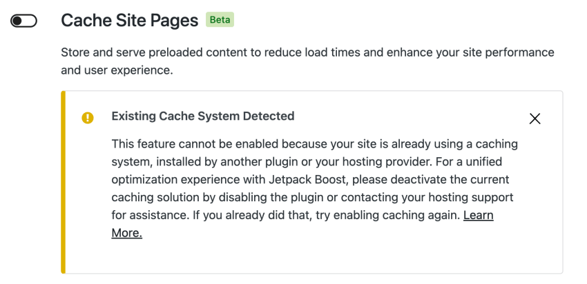 Caching site content with Jetpack Boost